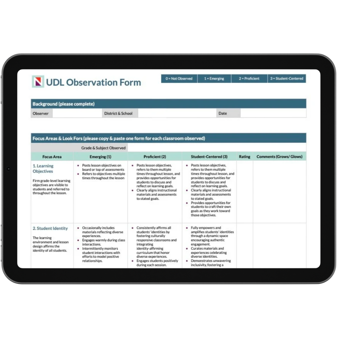 Resource: UDL Observation Form - Classroom Observations